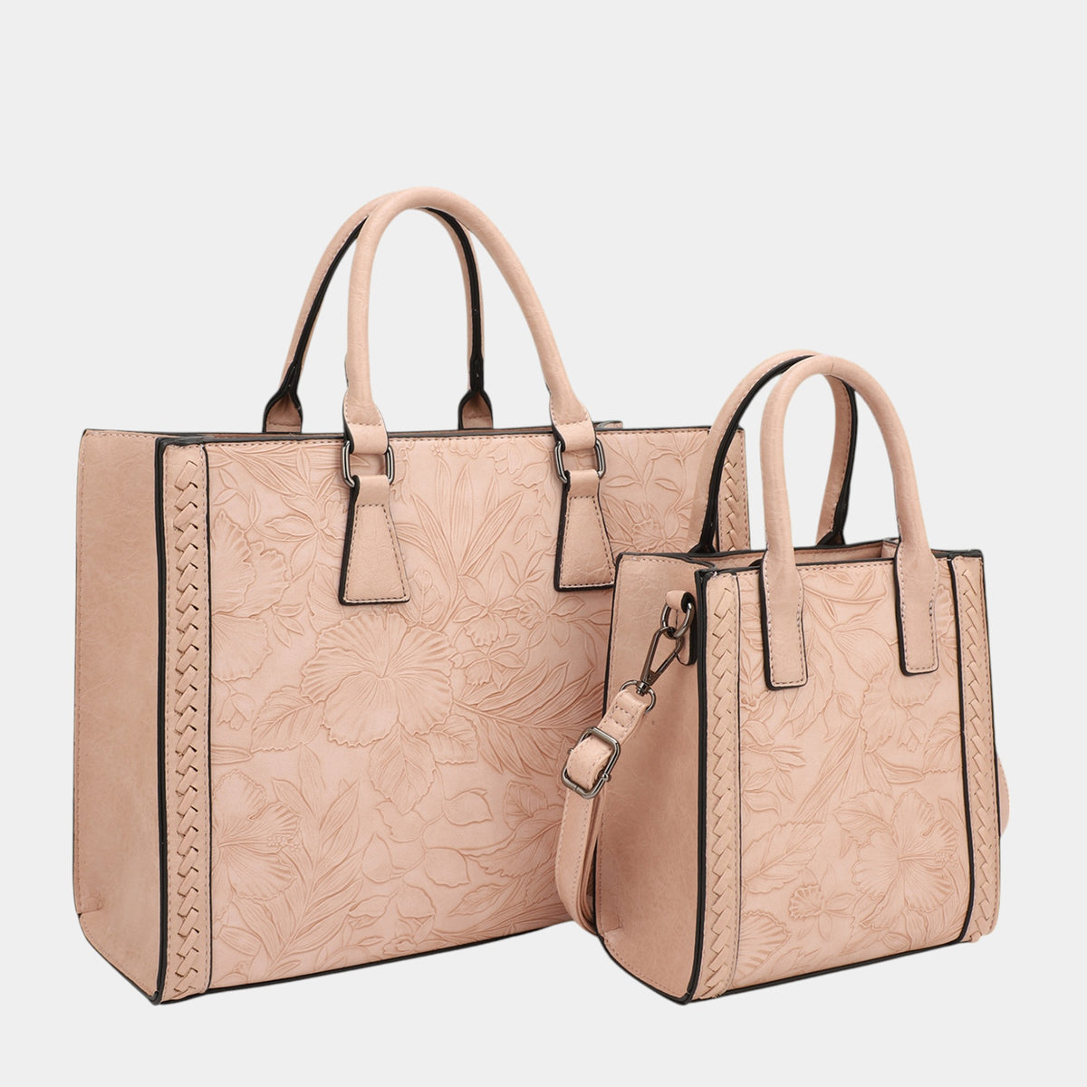 BagParty Exclusive 2 Piece Vegan Leather Tote Bag Set - Hibiscus Flower