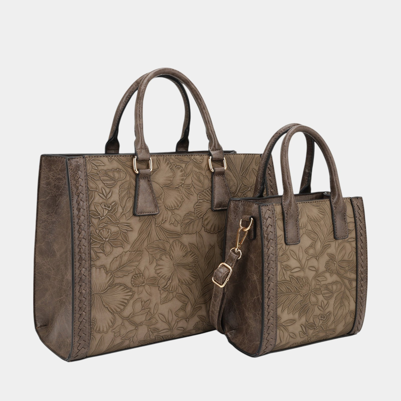 BagParty Exclusive 2 Piece Vegan Leather Tote Bag Set - Hibiscus Flower